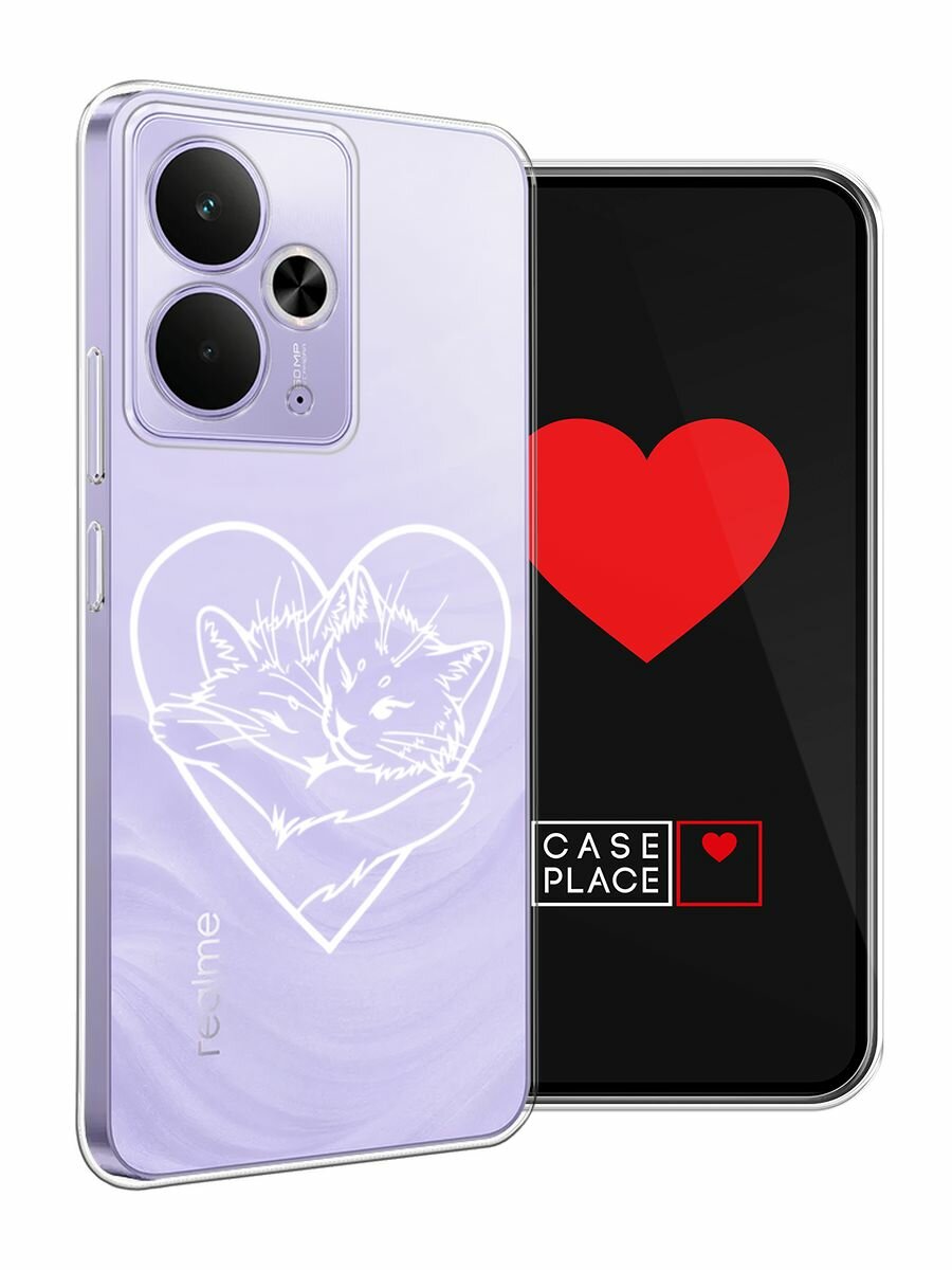 Чехол на Realme 14T / Реалми 14Т с принтом "Влюблённые котики рисунок 2 - 14 февраля", прозрачный — фото 1