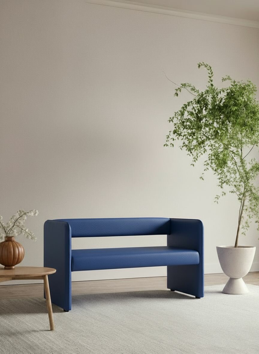 Диван прямой Меркурий синяя кожа для офиса, дома, зоны ожидания, кухни