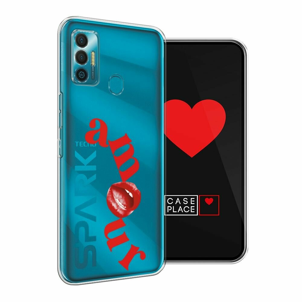 Чехол на Tecno Spark 7 / Техно Спарк 7 с принтом "Amour lips - 14 февраля", прозрачный — фото 1