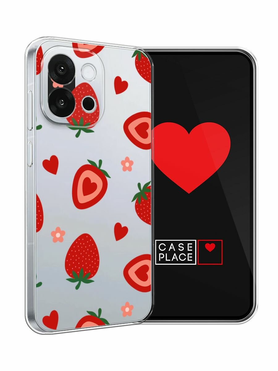 Чехол на OnePlus 13T / Ван Плас 13Т с принтом "Heart strawberries 2 - 14 февраля", прозрачный — фото 1