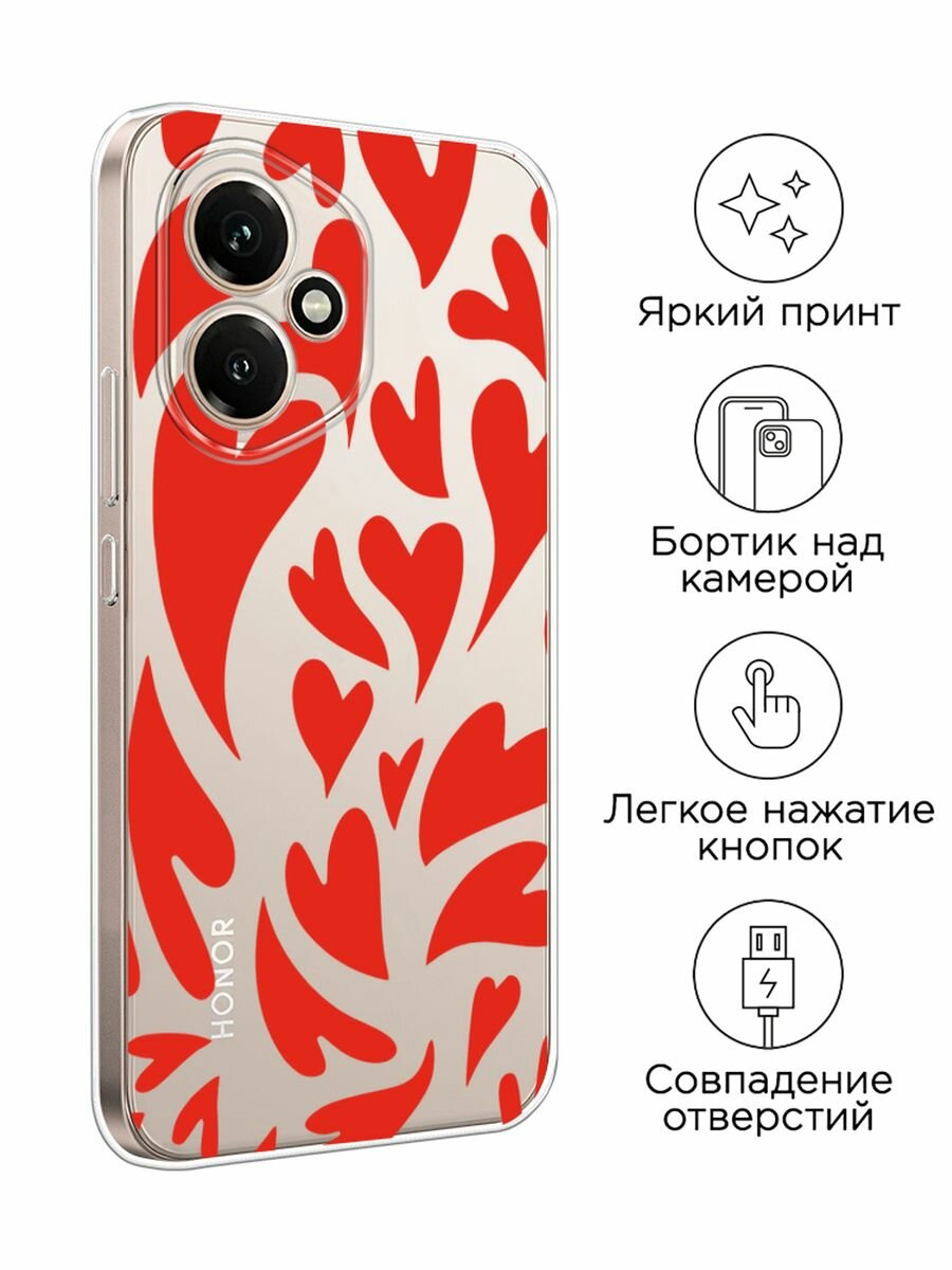 Чехол на Honor 400 / Хонор 400 с принтом "Crazy hearts 2 - 14 февраля", прозрачный — фото 1