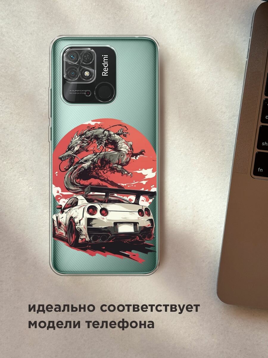 Чехол на Xiaomi Redmi 10C / Сяоми Редми 10C с принтом "Car and dragon", прозрачный — фото 1