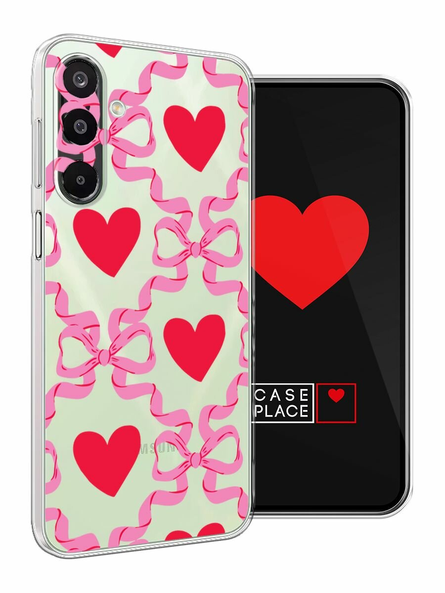 Чехол на Samsung Galaxy M16 / Самсунг Галакси М16 с принтом "Hearts and ribbons 2 - 14 февраля", прозрачный — фото 1