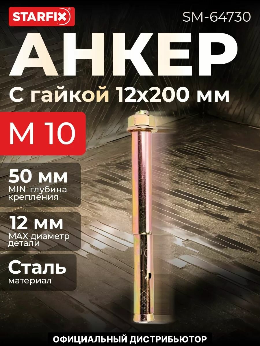 Анкер с гайкой М10х12х200 мм