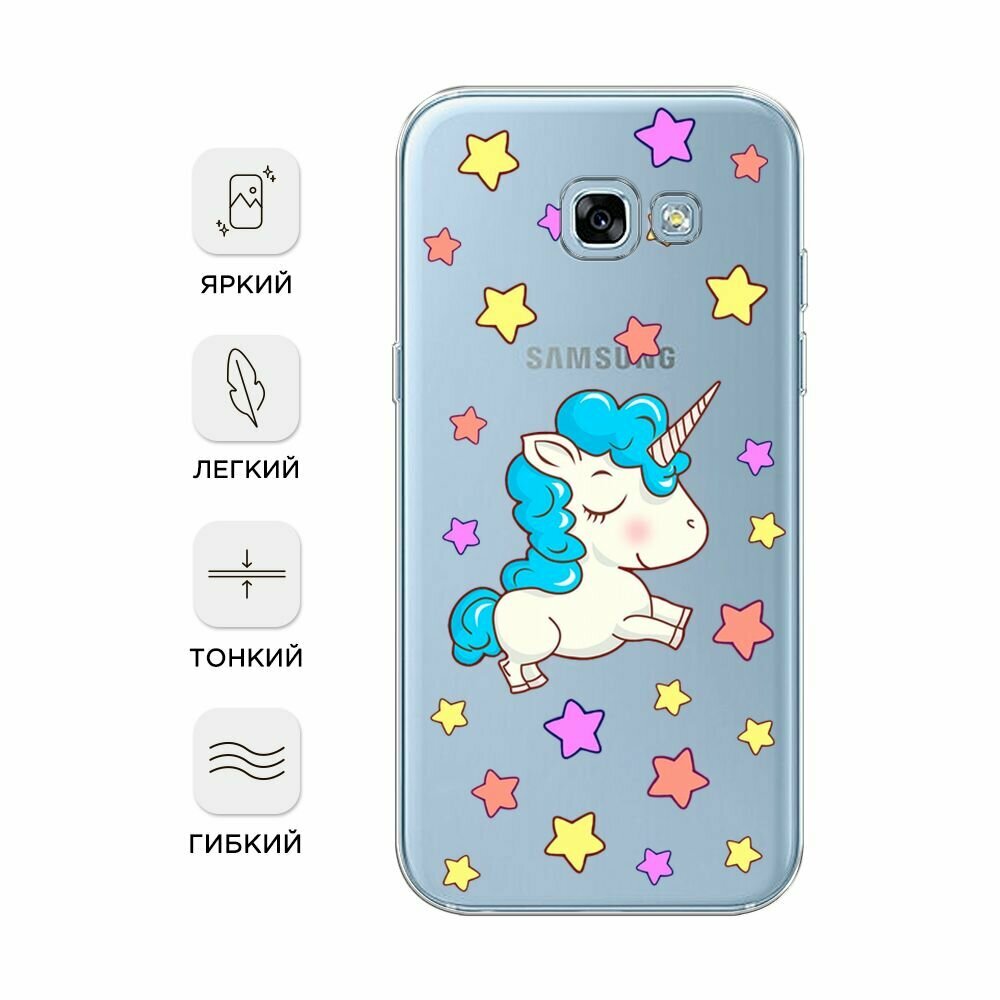Чехол на Samsung Galaxy A5 2017 / Самсунг Галакси А5 2017 с принтом Голубая единорожка, прозрачный — фото 1