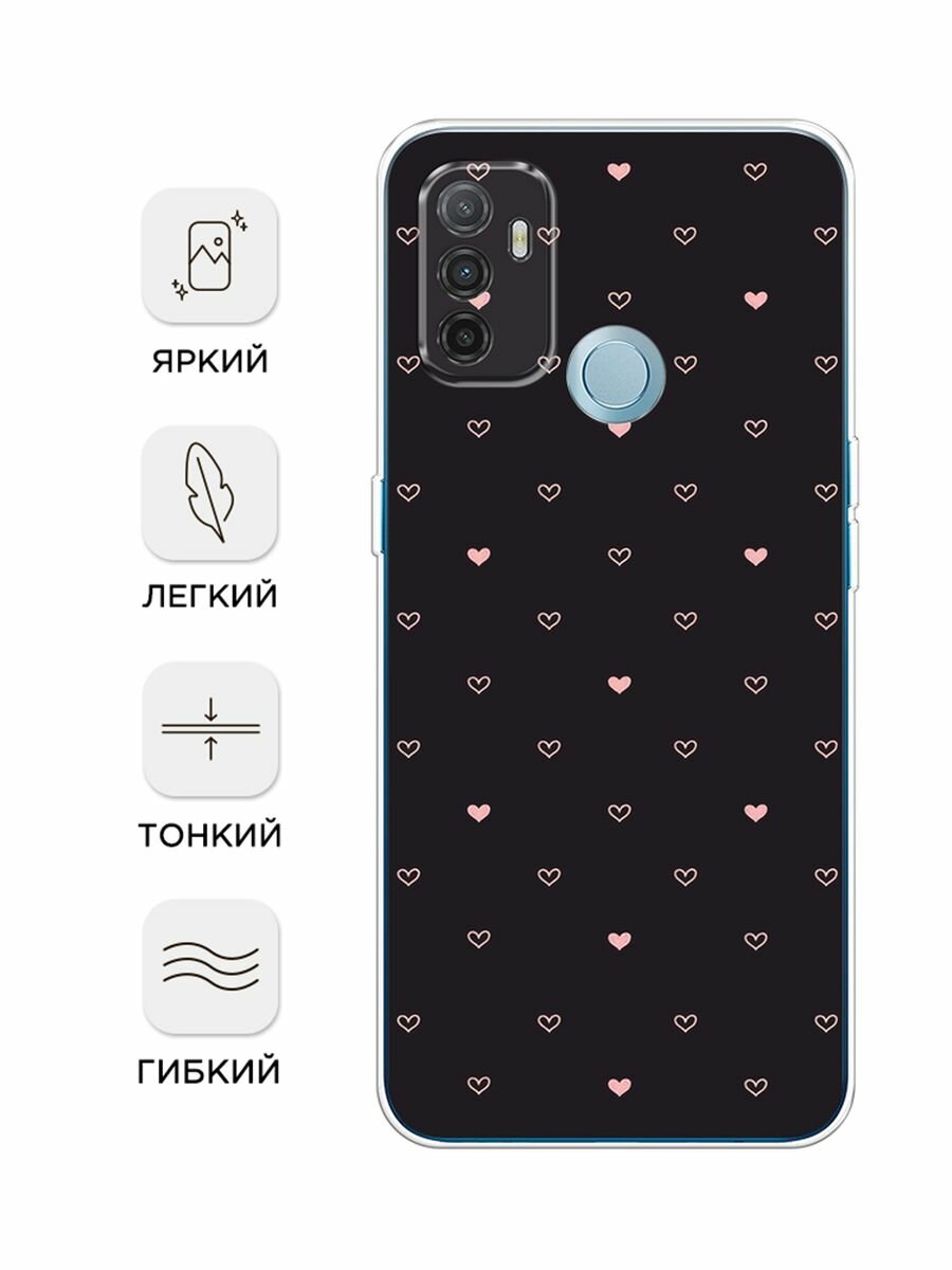 Чехол на Oppo A53 / Оппо А53 с принтом "Черный фон и сердечки" — фото 1