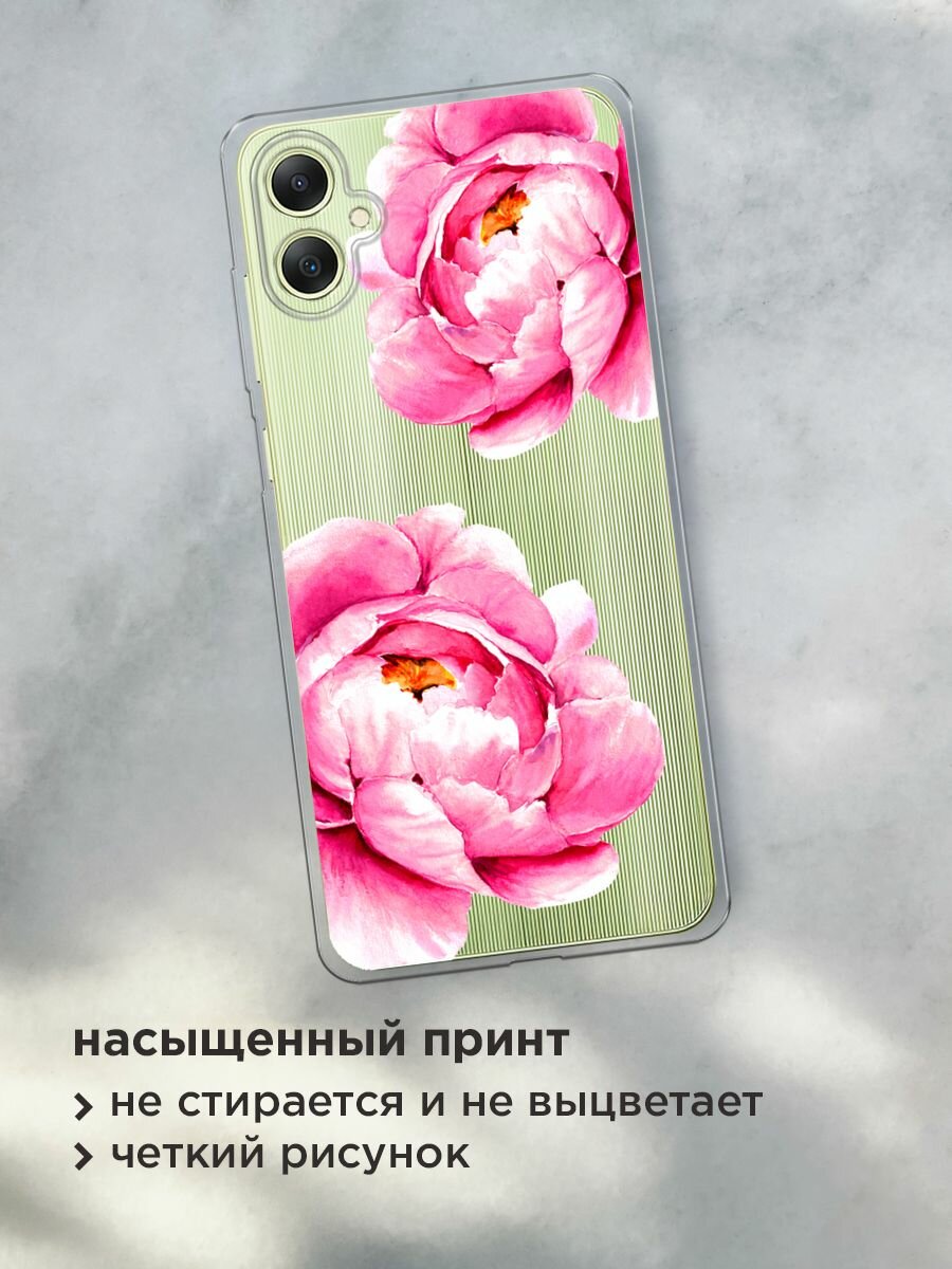 Чехол на Samsung Galaxy A06 / Самсунг Галакси А06 с принтом "Open peonies", прозрачный — фото 1