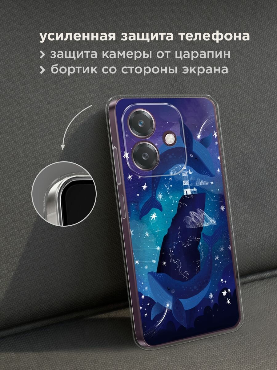 Силиконовый чехол на Oppo A3/A3x / Оппо А3/A3x с принтом "Ночные киты" — фото 1