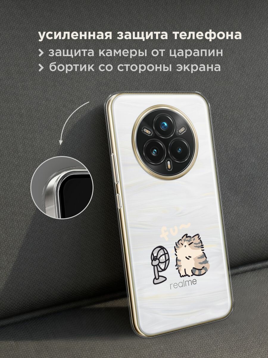 Чехол на Realme 14 Pro+ / Реалми 14 Про+ с принтом "Котик с вентилятором", прозрачный — фото 1