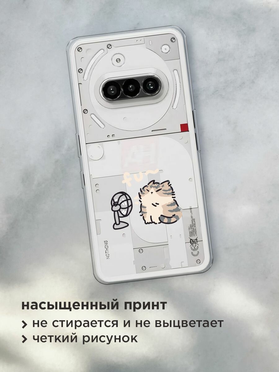 Чехол на Nothing Phone 3a / Нотинг Фон 3а с принтом "Котик с вентилятором", прозрачный — фото 1