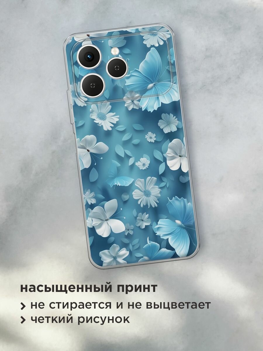 Чехол на Tecno Spark 40 / Текно Спарк 40 с принтом "Голубые глазурные цветы" — фото 1
