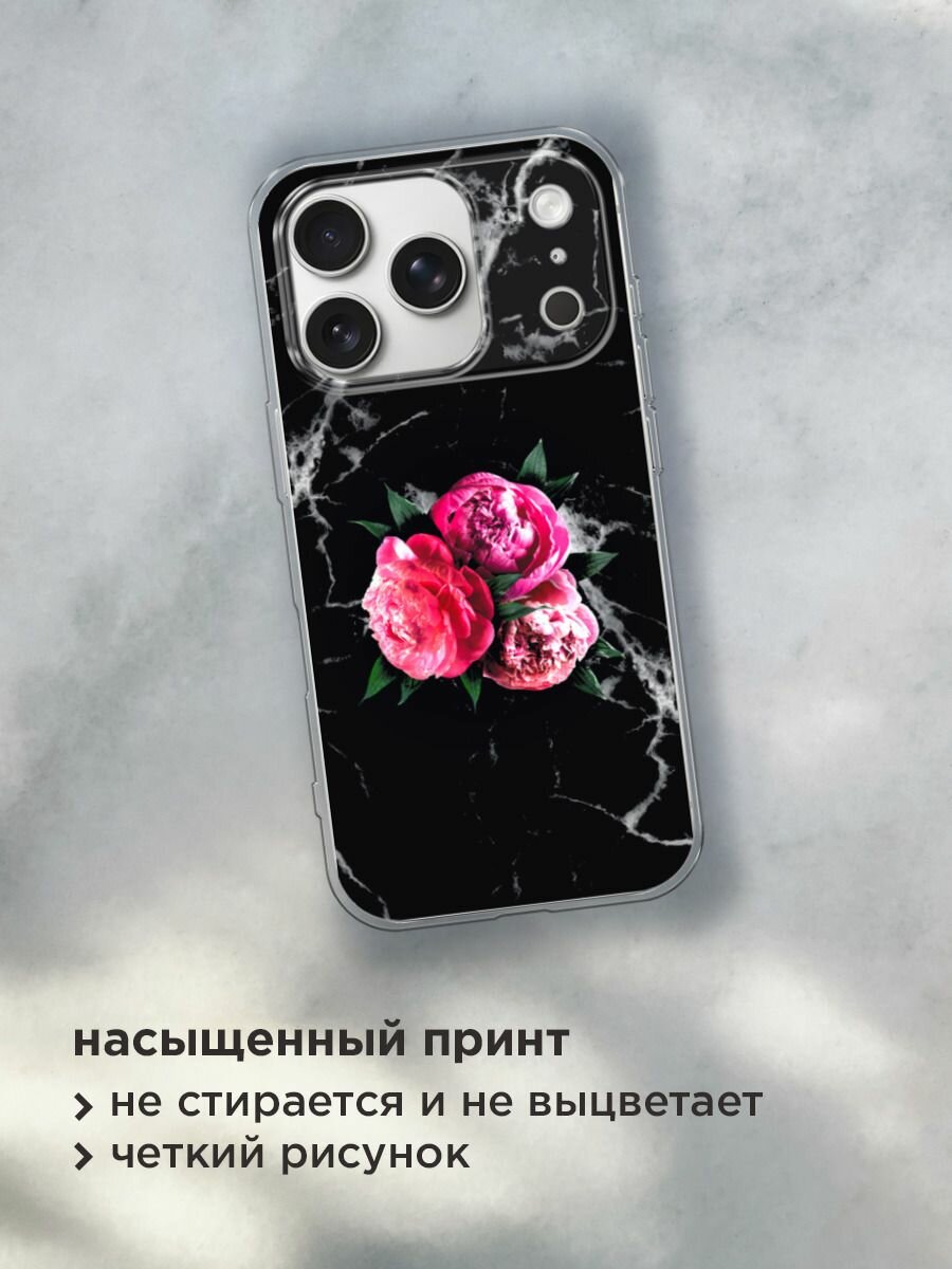 Чехол на Apple iPhone 17 Pro / Айфон 17 Про с принтом "Букет на черном мраморе" — фото 1