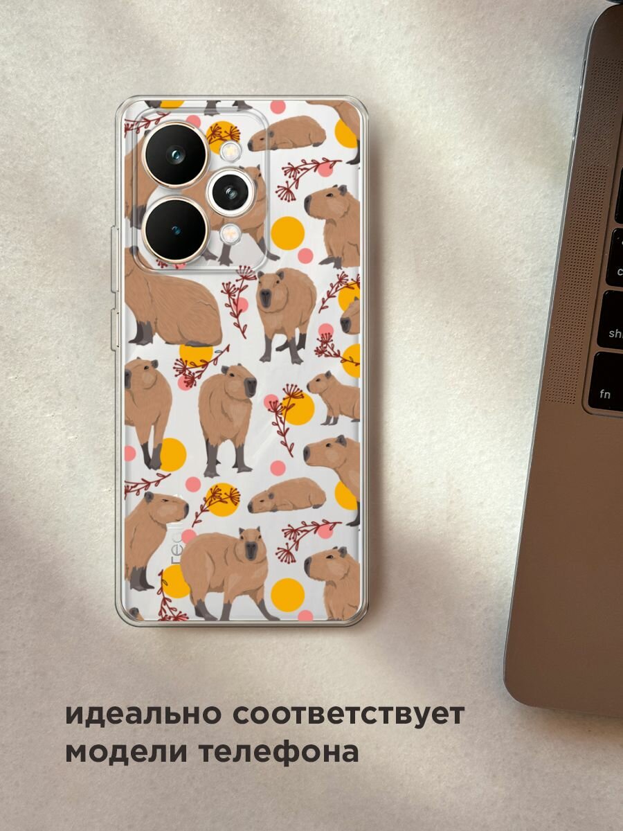 Чехол на Realme 15 Pro / Реалми 15 Про с принтом "Капибара паттерн", прозрачный — фото 1