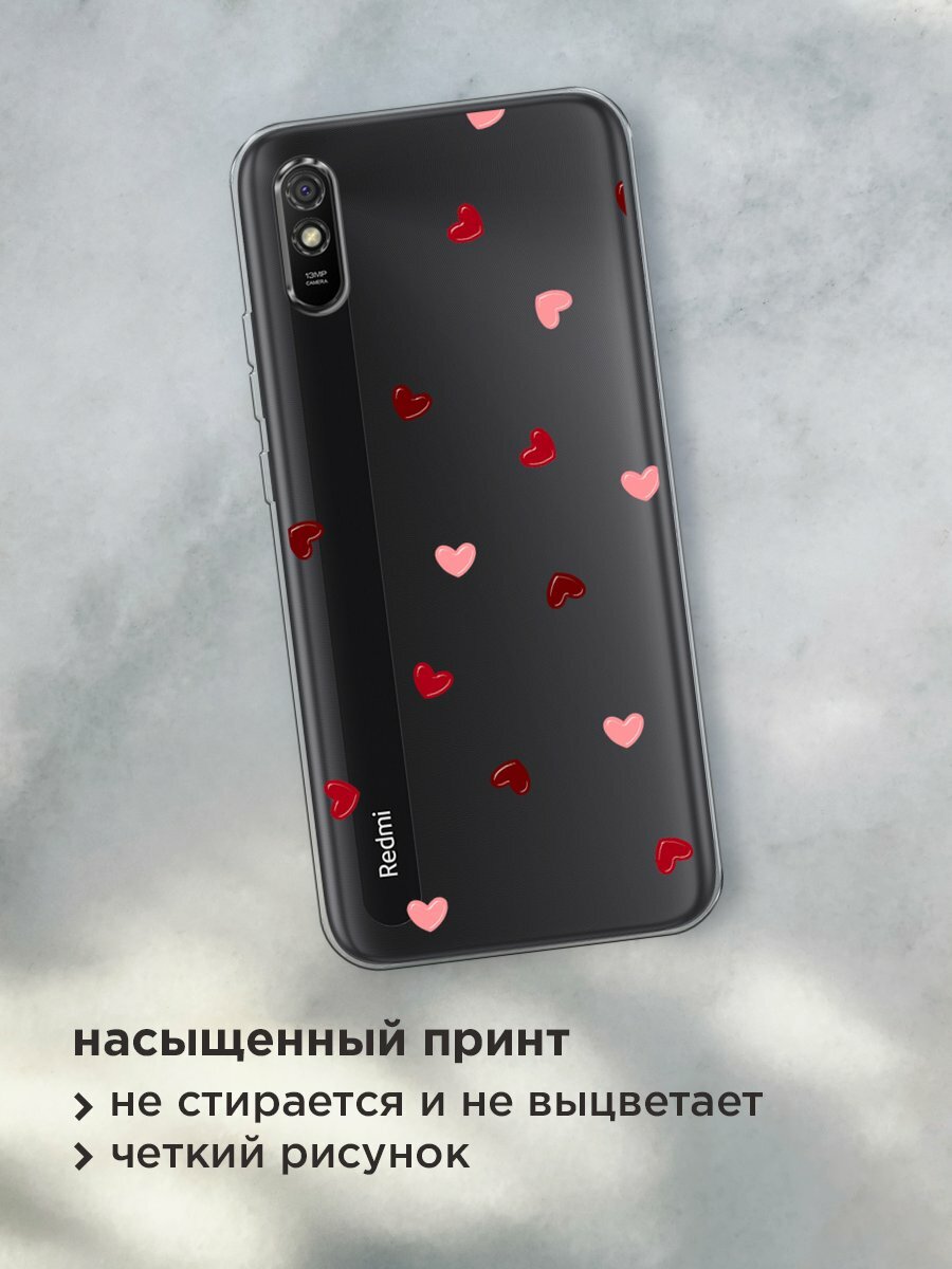 Чехол на Xiaomi Redmi 9A / Сяоми Редми 9А с принтом "Бордовые сердечки 2" — фото 1