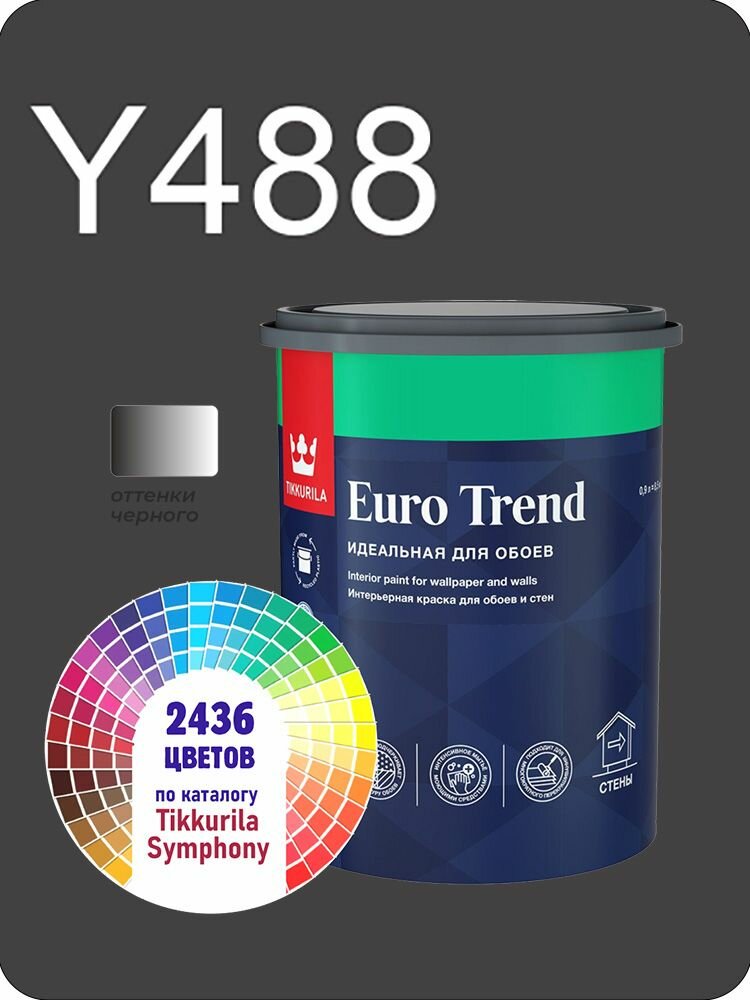 Краска для обоев Tikkurila Euro Trend 0,9л. оттенки черного Y488