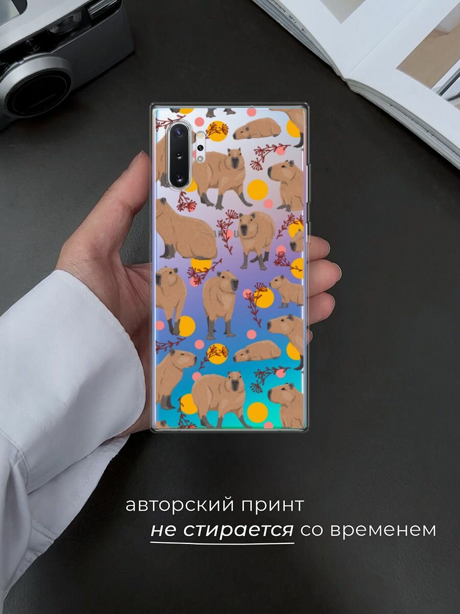 Чехол на Samsung Galaxy Note 10 + / Самсунг Гэлакси Нот 10 Плюс с принтом "Капибара паттерн", прозрачный — фото 1