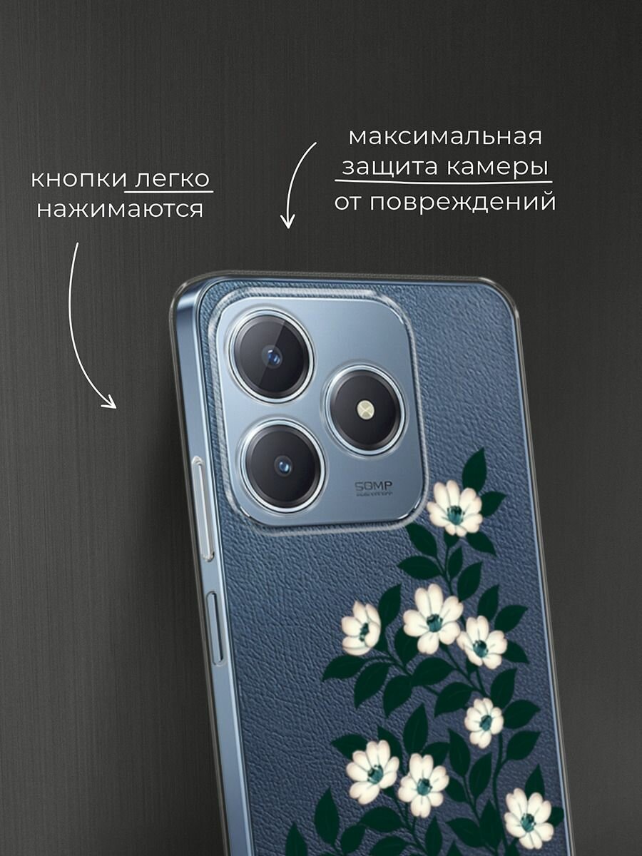 Чехол на Realme C63 / Реалми С63 с принтом "Цветы с черными листьями" — фото 1