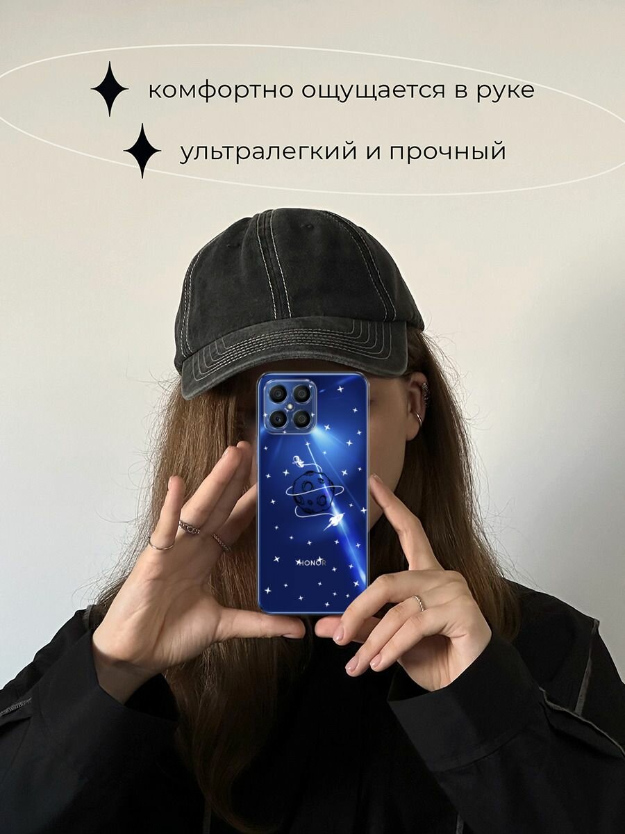 Чехол на Honor X8 / Хуавей X8 с принтом "Полет вокруг луны", прозрачный — фото 1
