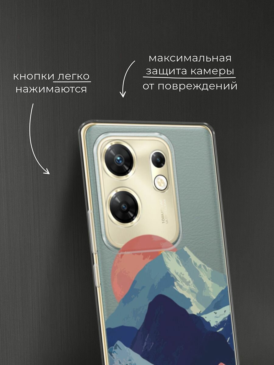 Чехол на Infinix Zero 30 4G / Инфиникс Зеро 30 4G с принтом "Закат в снежных горах", прозрачный — фото 1