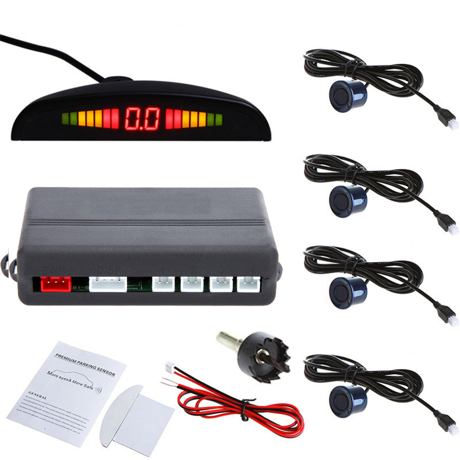 Система парковочных датчиков для автомобиля Сонар для реверса с звуковым сигналом 4 датчика Система парковочного радара с дисплеем подсветки Цвет датчика: Темно-синий Напряжение: DC12V Диапазон напряжения: 9-16V Ток: 20mA-200mA Диапазон обнаружения: