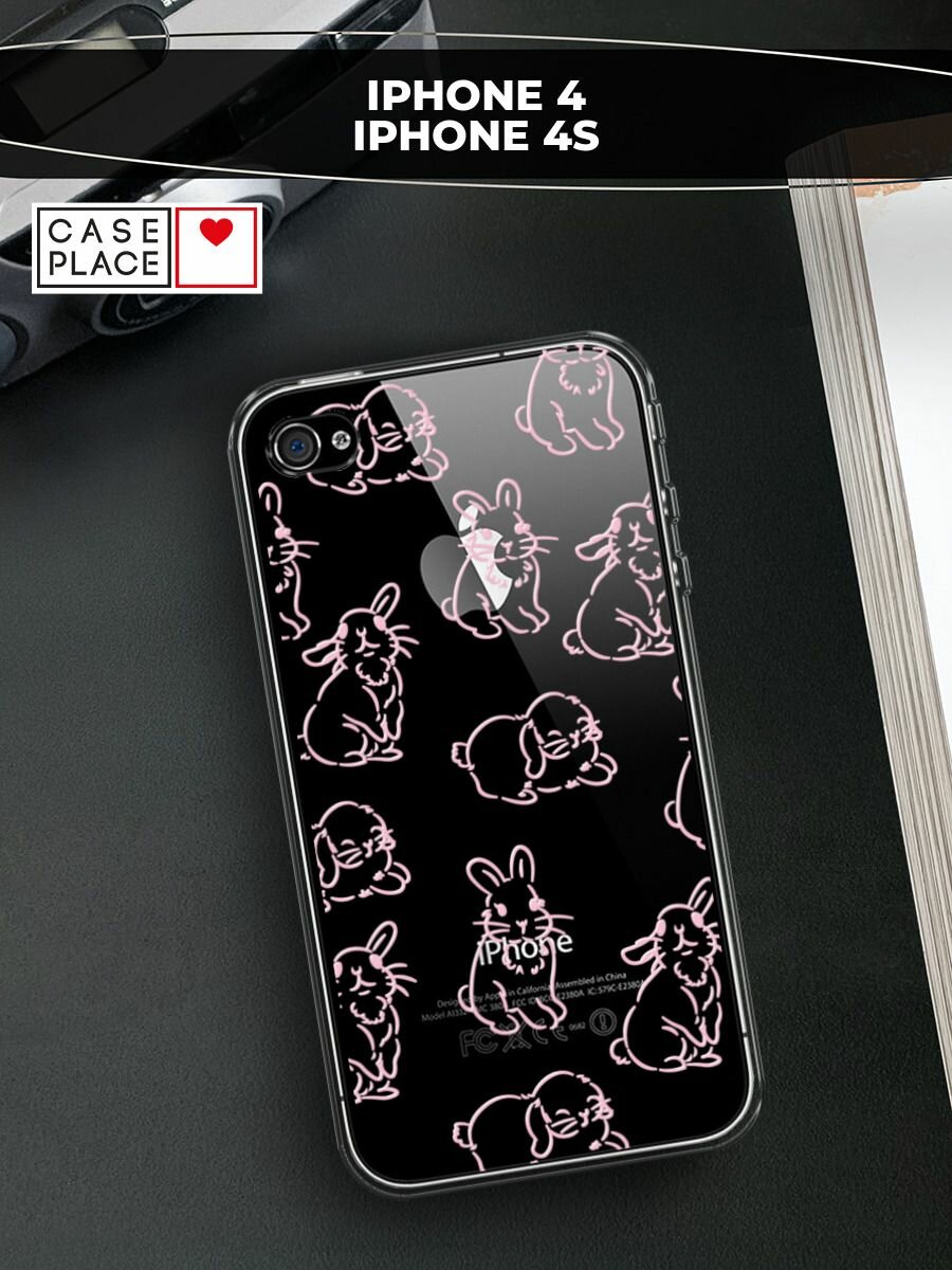 Чехол на Apple iPhone 4/4S / Айфон 4/4S с принтом "Розовый ситует кролика 2"