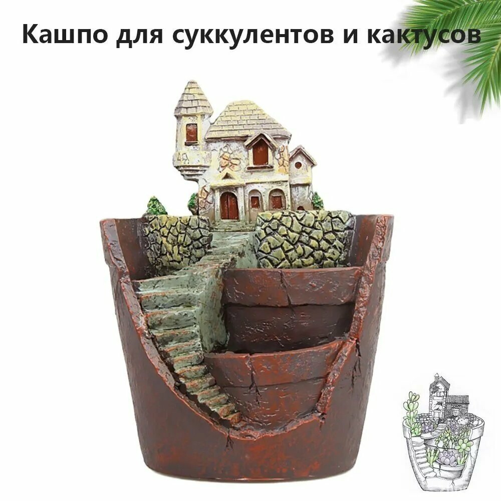 Вазон 1 л, 20.50 см, 1 шт, цвет коричнево-красный, Кашпо керамическое коричнево-красное, объём 1 литр, высота 20 см