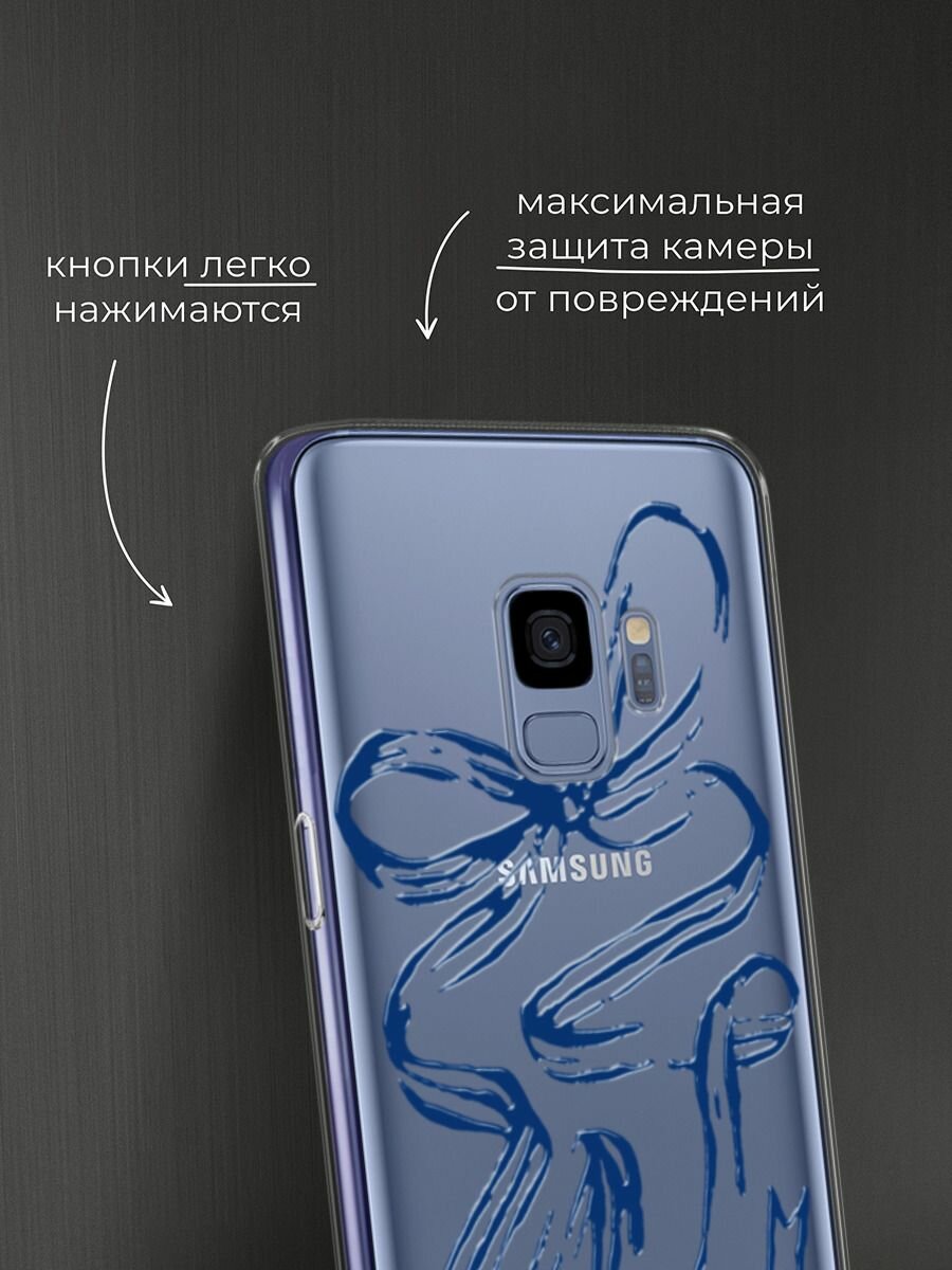 Чехол на Samsung Galaxy S9 / Самсунг Галакси С9 с принтом "Синие очертания банта 2" — фото 1