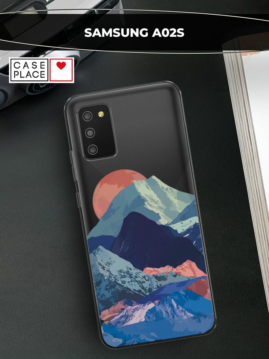 Чехол на Samsung Galaxy A02s / Самсунг Галакси A02s с принтом "Закат в снежных горах", прозрачный