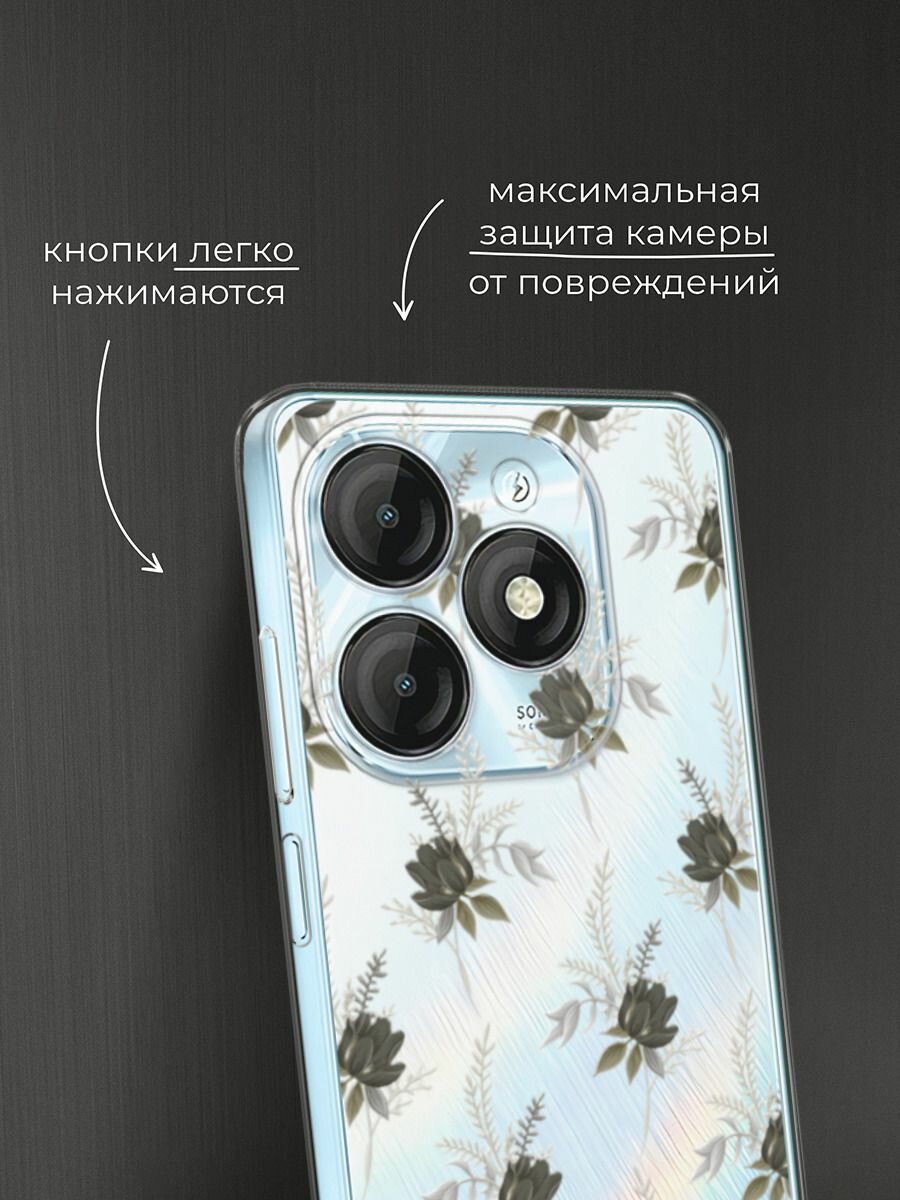Чехол на Itel P55 / Ител Р55 с принтом "Паттерн цветы сепия" — фото 1