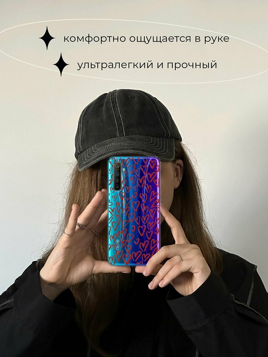 Чехол на Realme XT / Реалми XT с принтом "Легкие бордовые сердечки" — фото 1