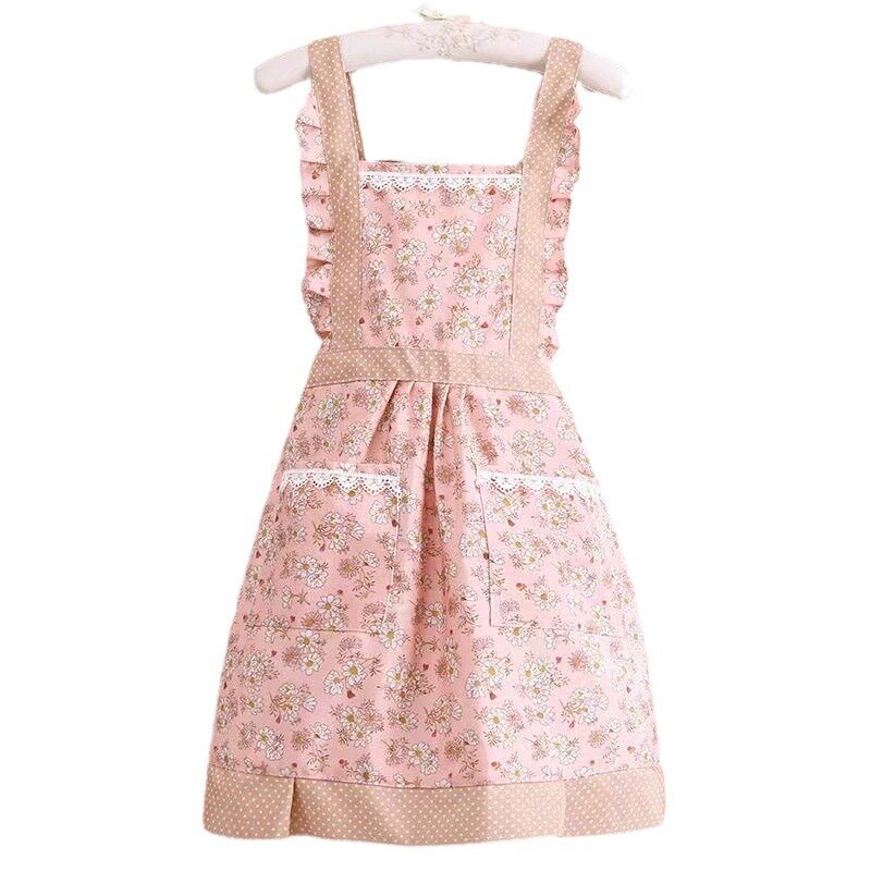 Фартук с рюшами на бретелях и цветочным узором, хлопковые фартуки для женщин, симпатичный кухонный фартук без рукавов для приготовления пищи, выпечки, уборки дома или повседневного использования