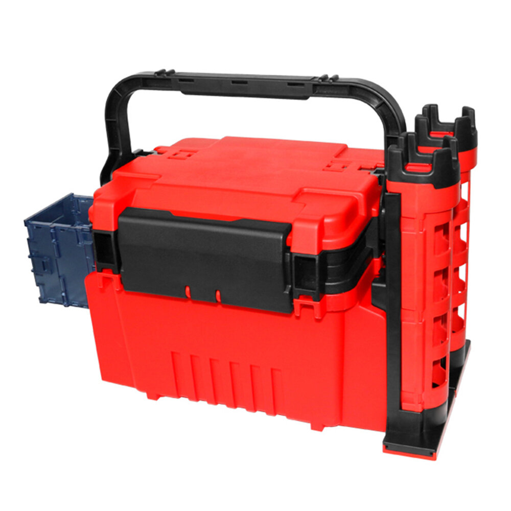 Fishing Box Travel Fishing Case Box с держателем для бутылок и стойками для удилищ, цвет: Красный / Желтый / Синий / Зеленый / Серый / Голубой, размер коробки: 31.5 * 17.7 * 23см, высота стойки для удилища: 28см, внутренний диаметр стойки для удилища: