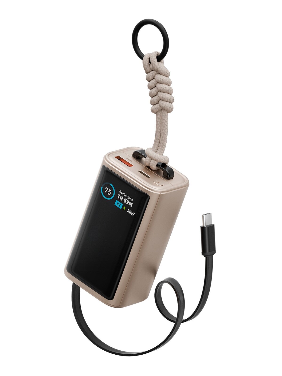 Energea внешний аккумулятор Compac Arc, 10000 USB-C+A PD45W со встроенным кабелем и дисплеем, Gold