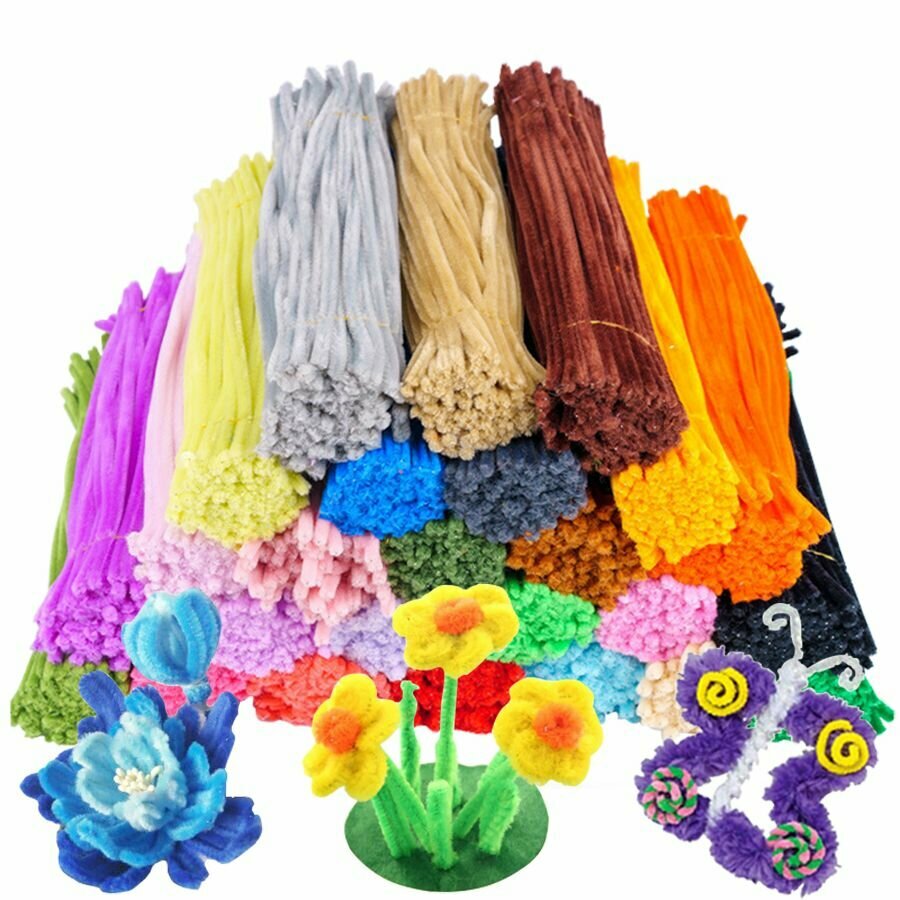 Набор 100 пушистых синельных проволочек 30 см, мягкие и податливые многоцветные трубочки для творчества, поделок и развития мелкой моторики