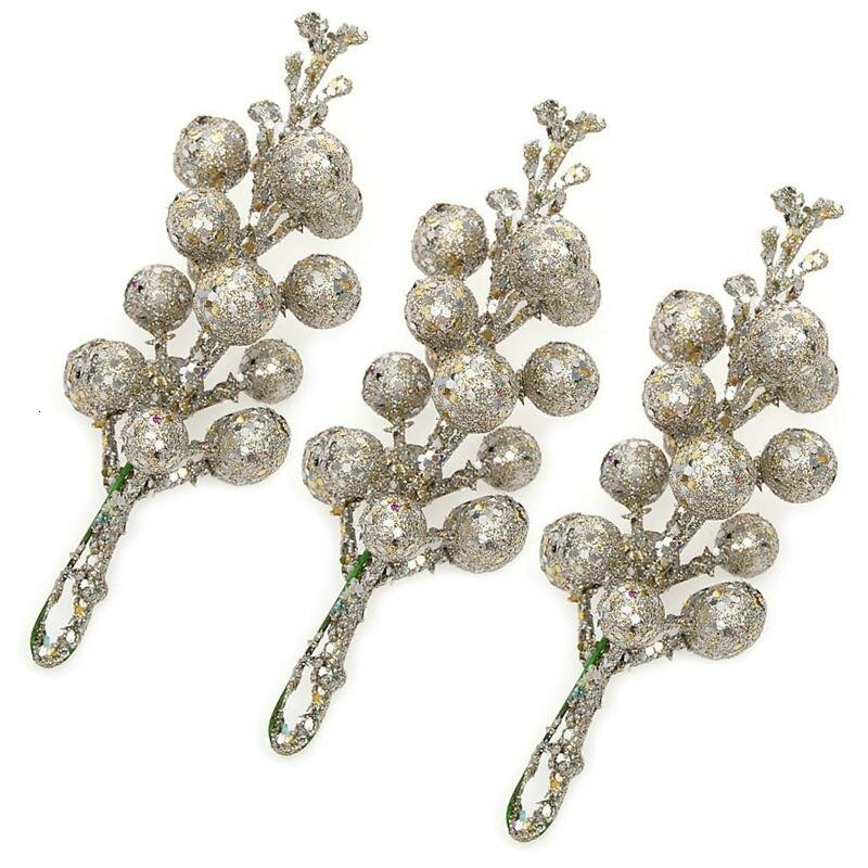 Рождественские украшения для дерева с золотыми блестящими имитациями веток и ягод, шампанское