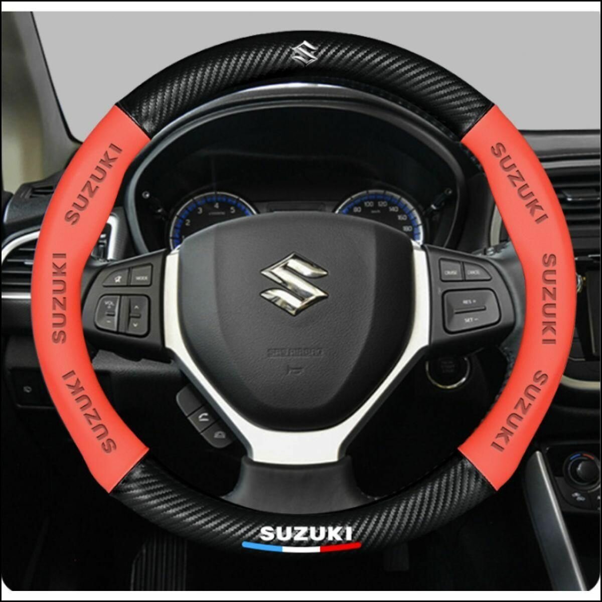 Спортивная оплетка-чехол на руль для автомобиля Suzuki/ Сузуки Grand Vitara, SX4, Jimny, Swift, Vitara (круглый - размер М) диаметр 37-38 см