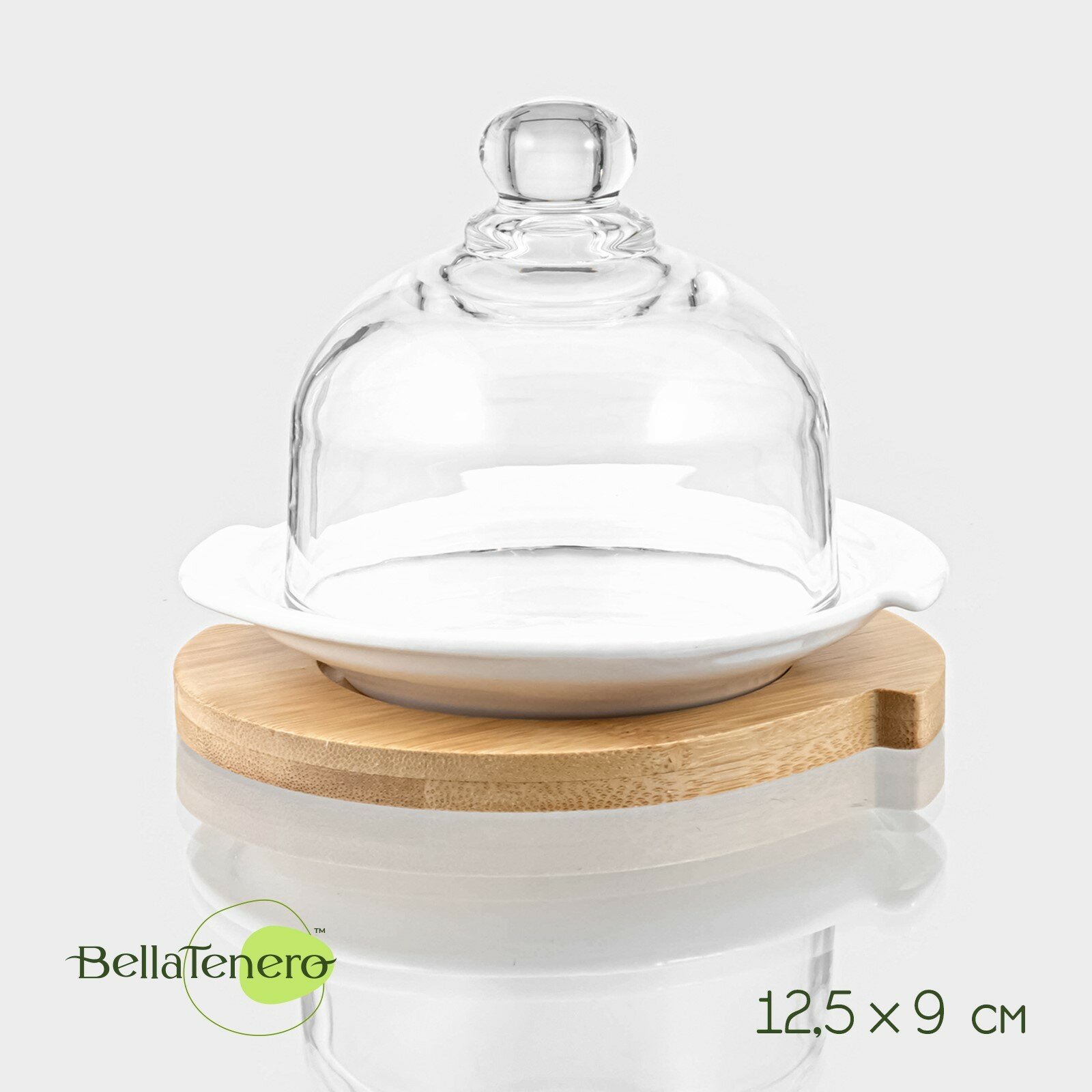 Лимонница BellaTenero, 12.5×9 см, на бамбуковой подставке, фарфор, стекло, белая