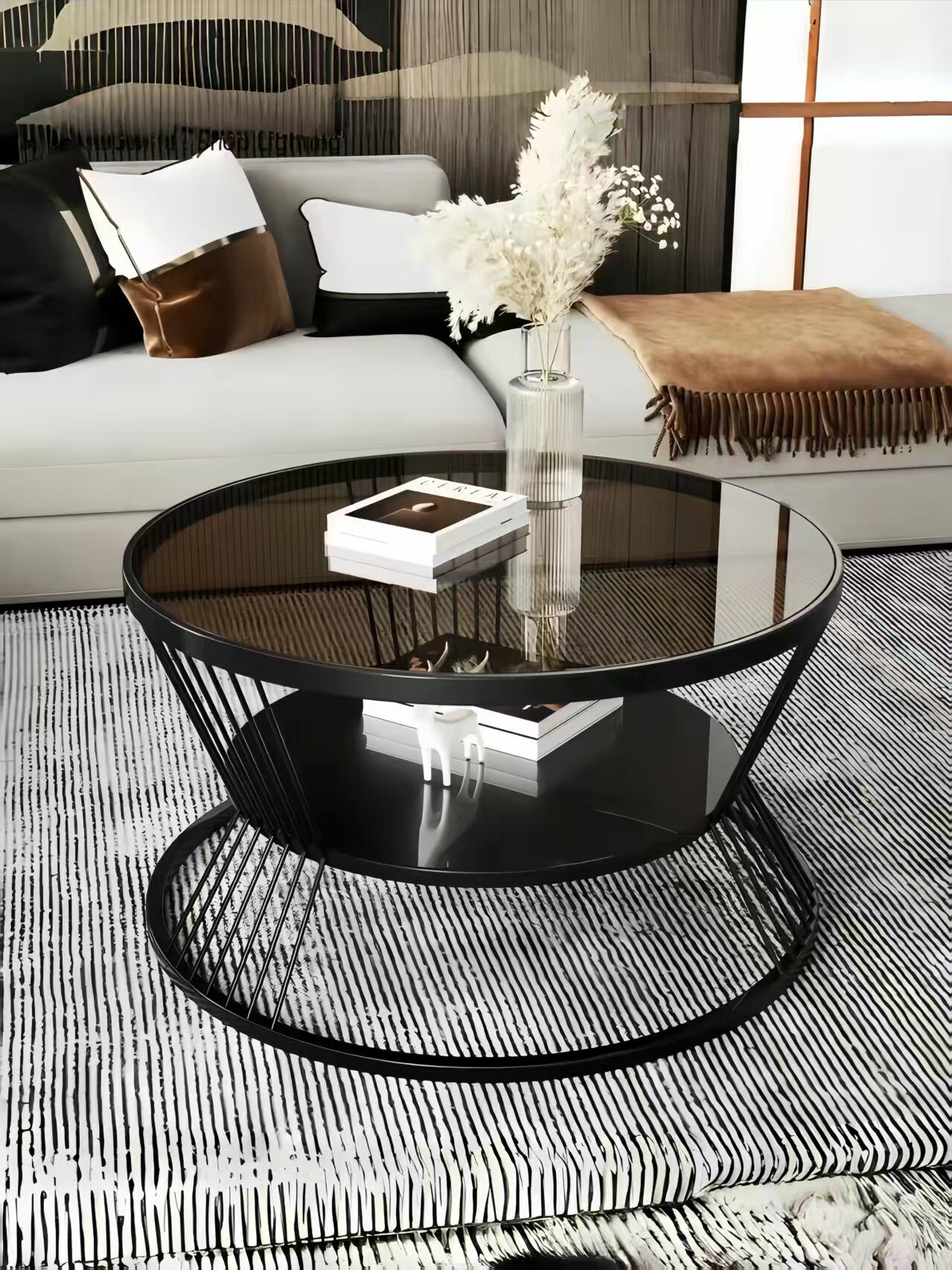 Журнальный столик Shop Lighting TZ011, металл, закалённое стекло, чёрный, 70х70х45 см