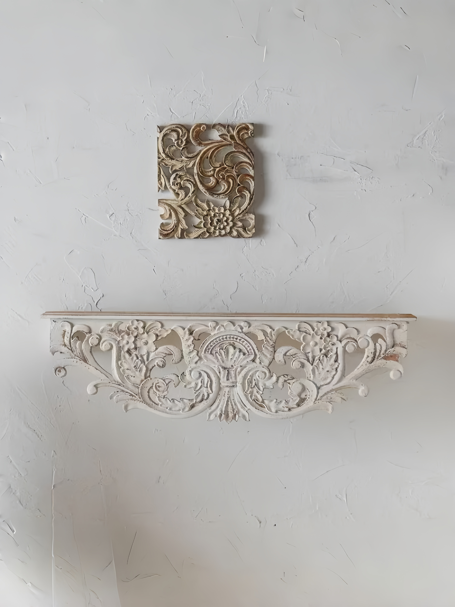 Эксклюзивная белая полка French Vintage 78x20x23см из дерева для стены