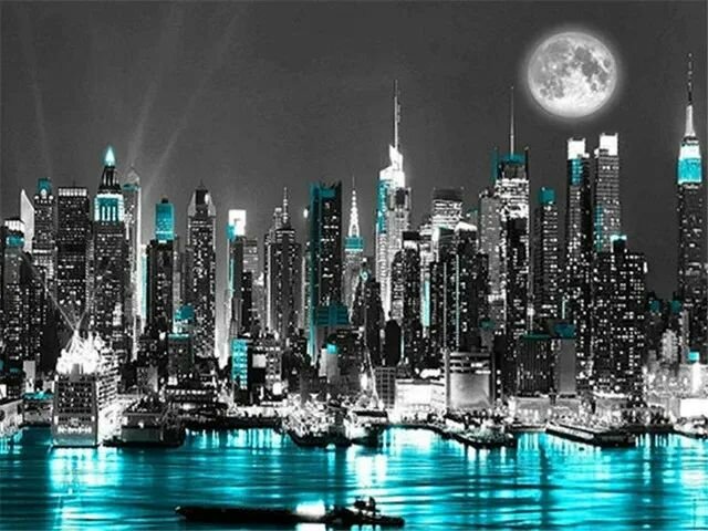 Алмазная картина "Ночной вид на город" алмазная огранка 40х50 см,40X50CM, белый