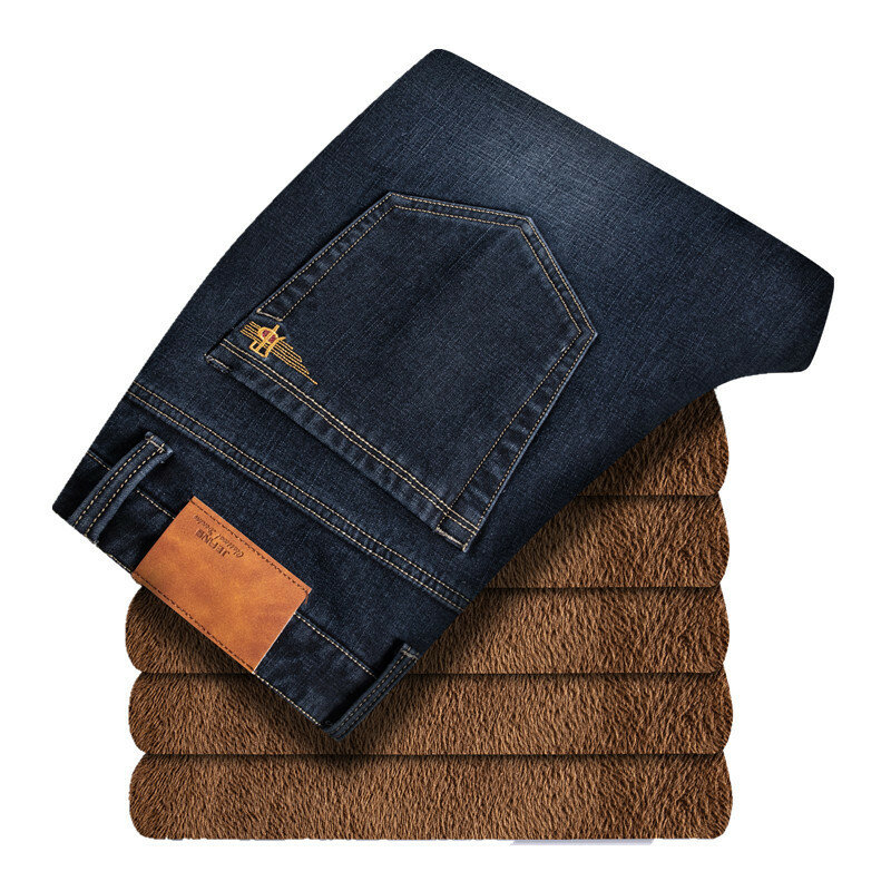 Охоты Брюки JYL Чистый цвет Нов. четыре сезона универс. джинсы муж. эластич. повседн. косой карман прямой нога джинсы муж. толст. делов. муж. штаныPlush черный/34