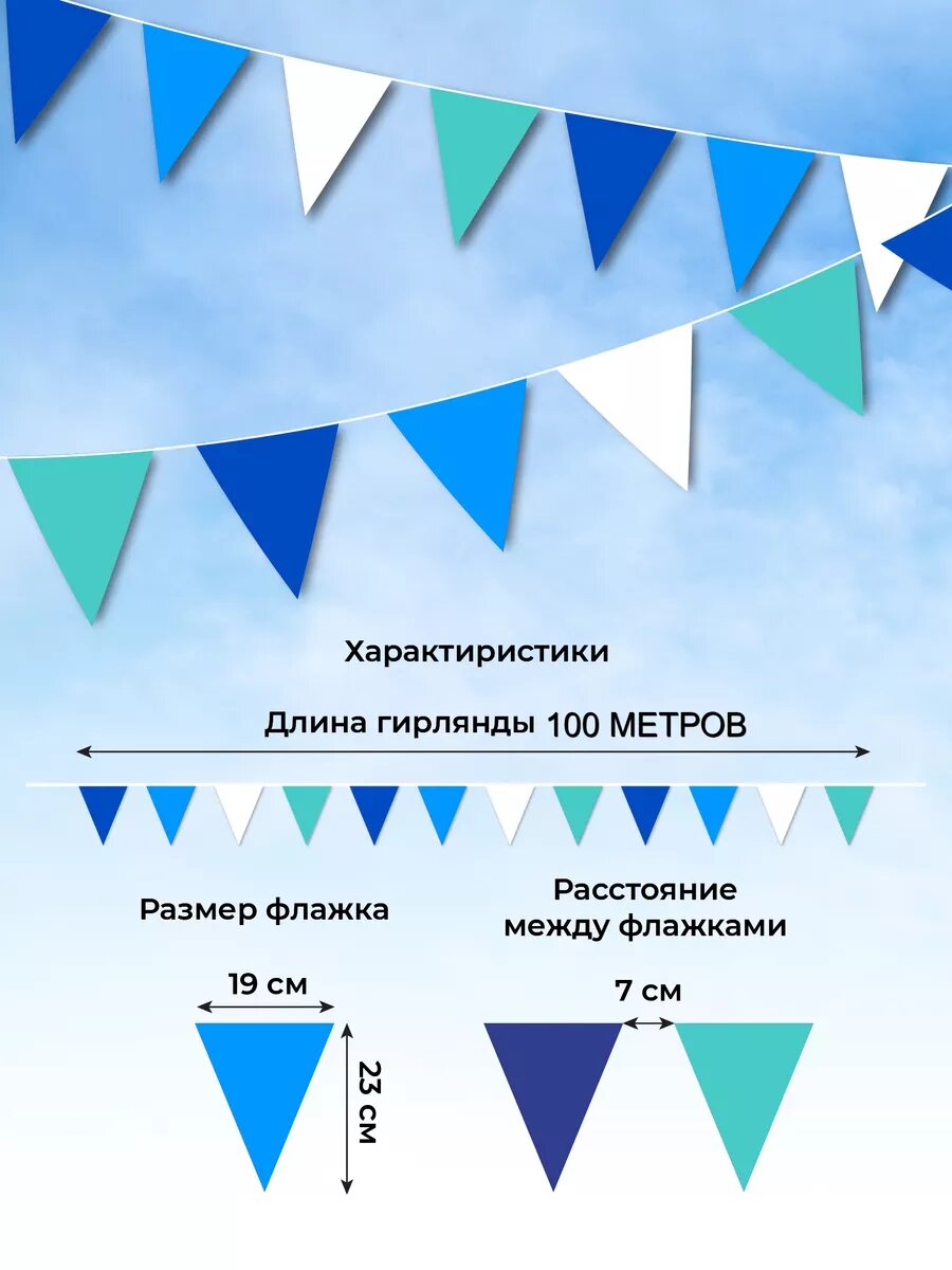 Гирлянда флажки тканевая морская, 100 м