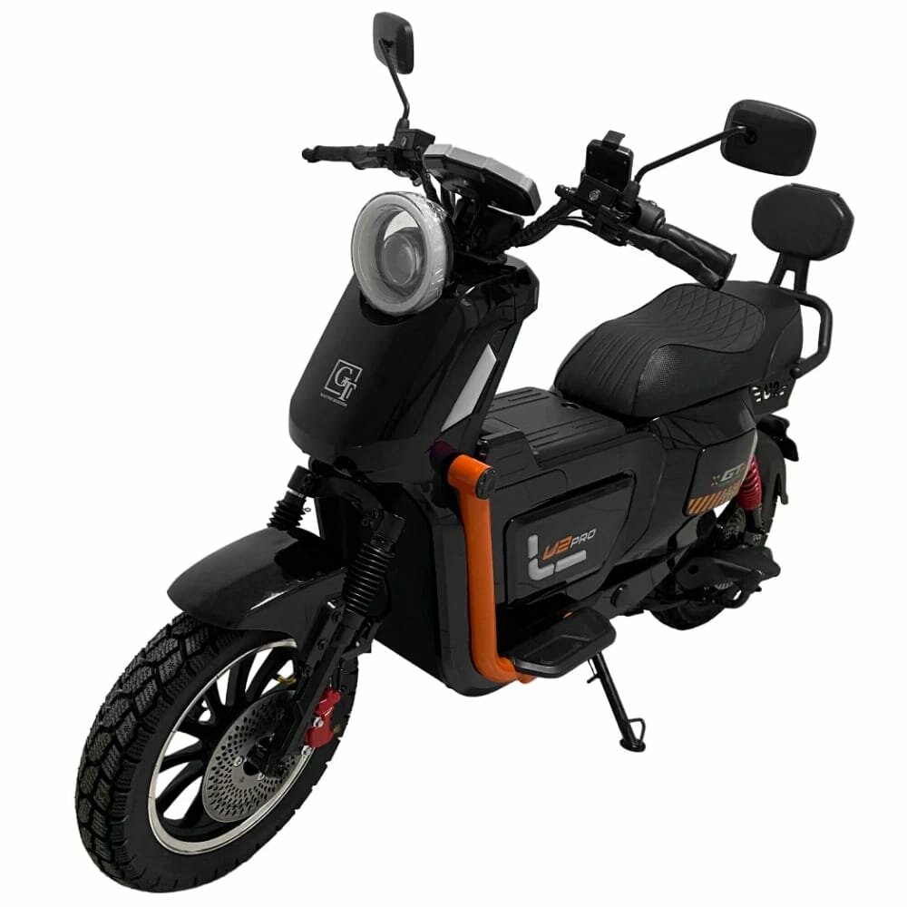 Электроскутер SUPER GT U2 PRO черный-2025, аудио система с подключением через Bluetooth, задний ход.