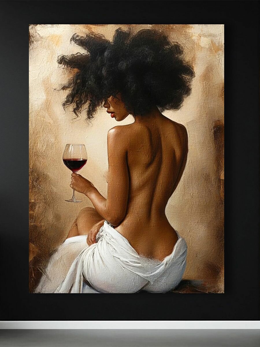 Картина интерьерная - "Голые девушки, негритянки, африканки, эротика" , 40х60 см.