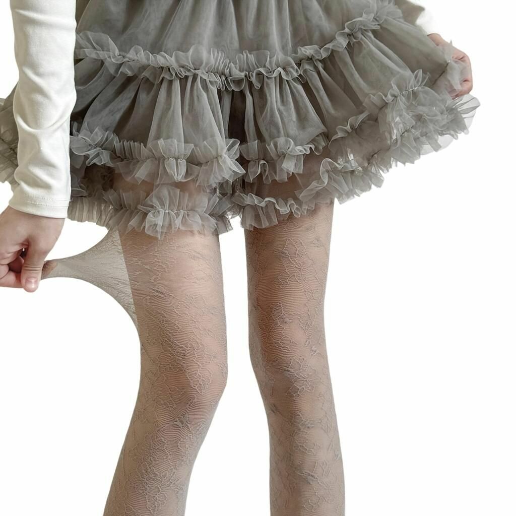 Кружевные жаккардовые чулки-светло-серые