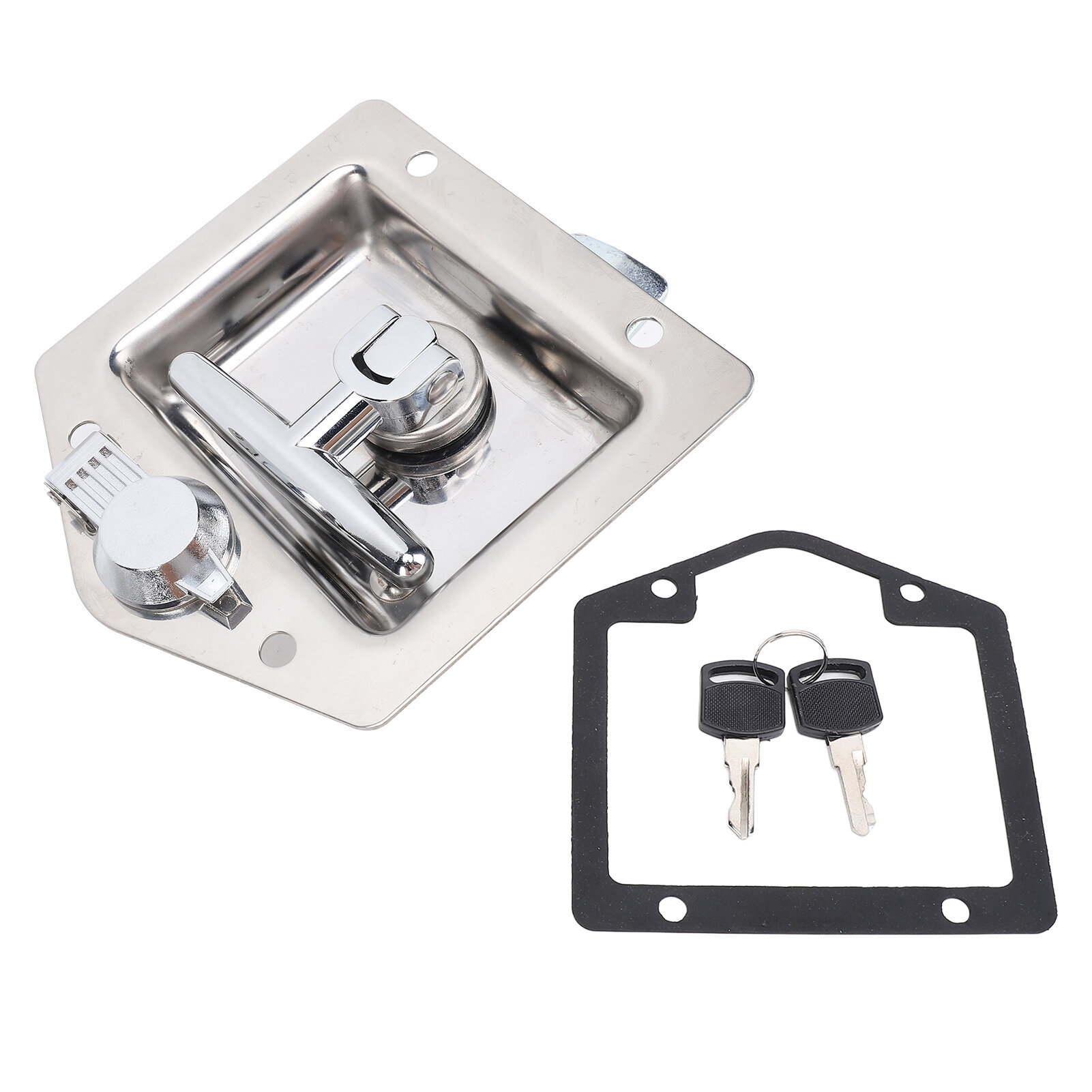T Handle Tool Box Latch 4.9x4.9in Highly Polished Stainless Steel RV Toolbox Lock with Keys Gasket for Caravan Truck