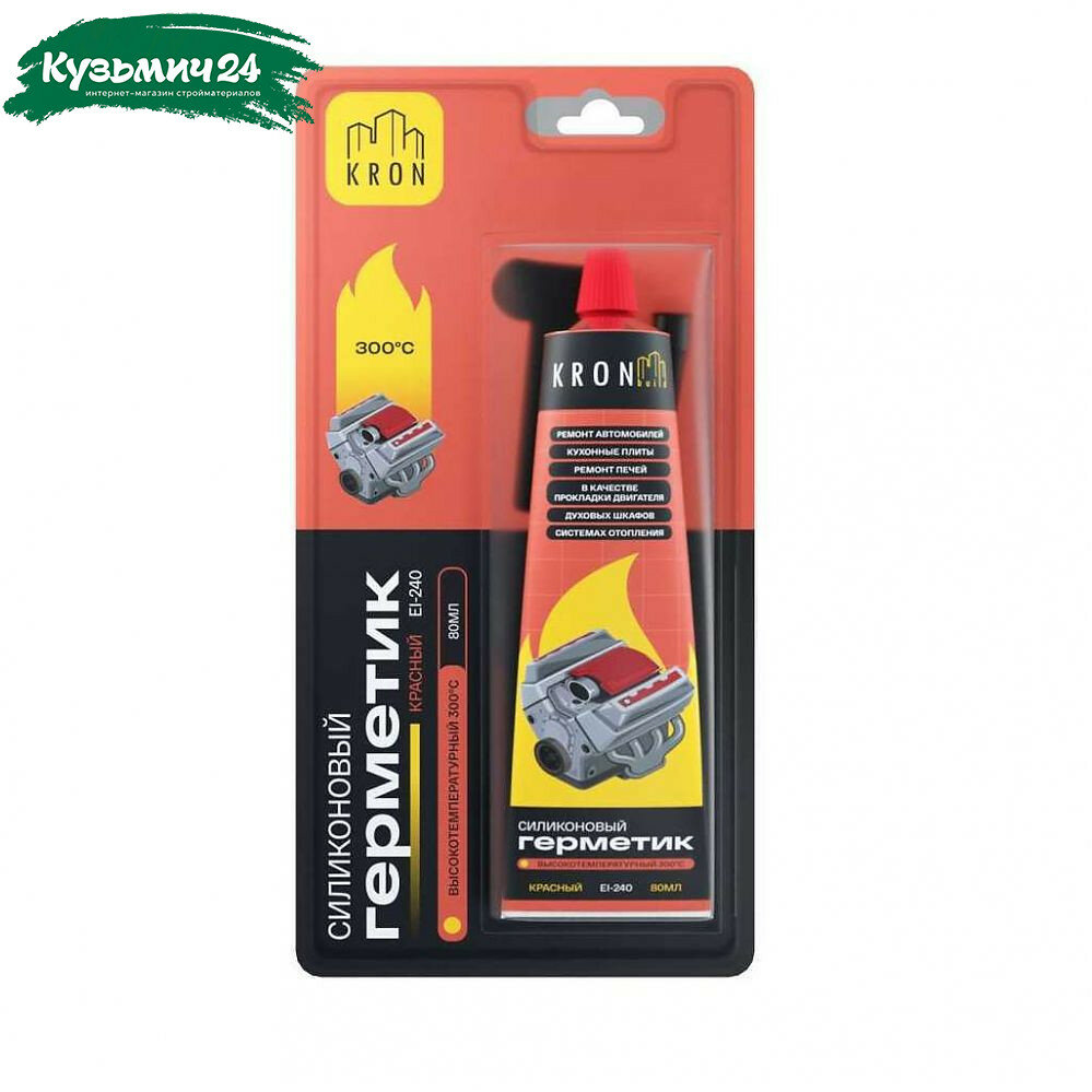 Герметик силиконовый Kronbuild SHR80, высокотемпературный, красный, 80 мл, 1 шт