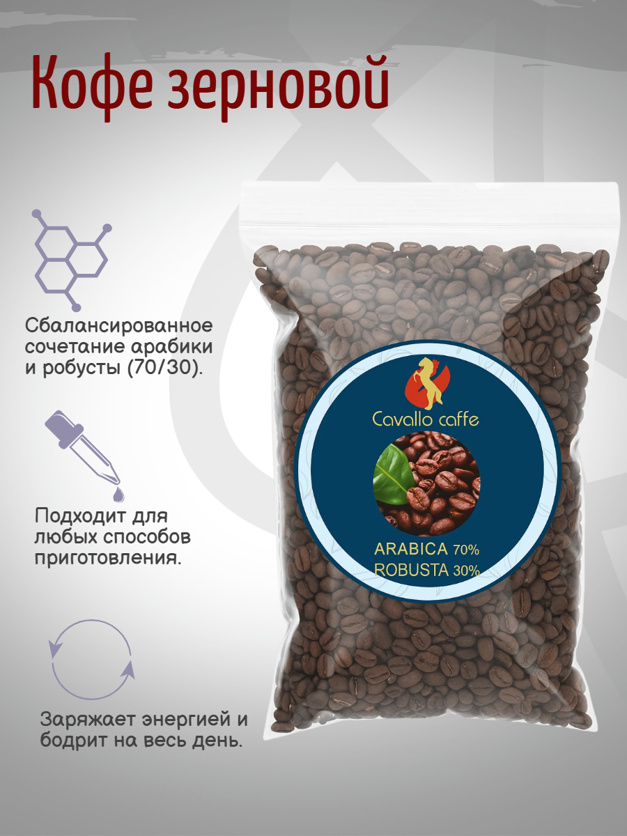 Cavallo coffe Кофе зерновой робуста 30%, арабика 70% 800г