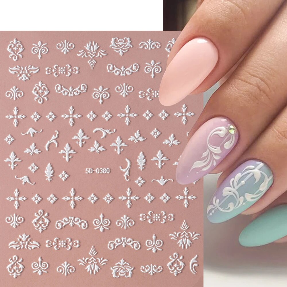 MAFANAILS 5D белые 3D цветочные наклейки для ногтей