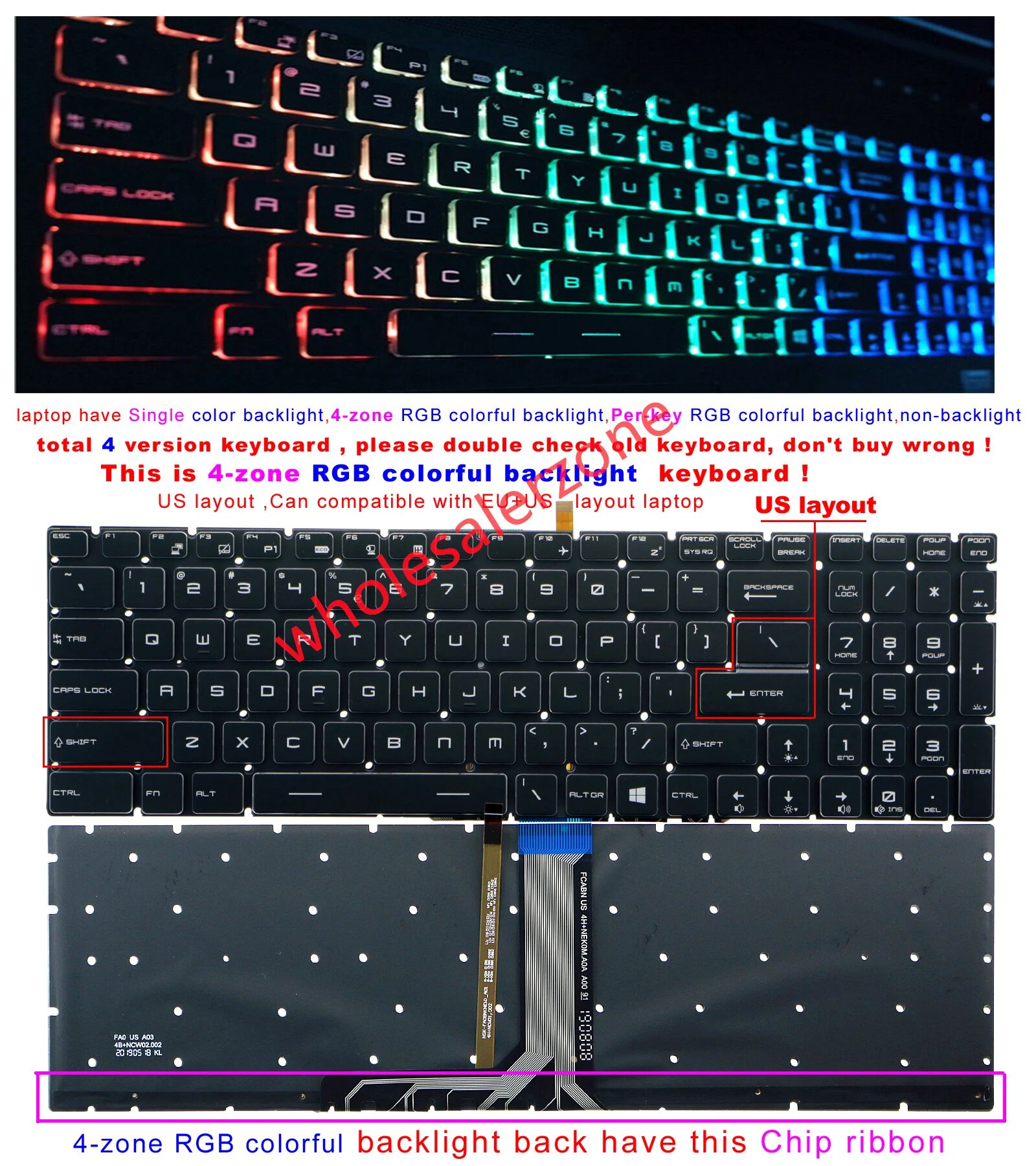 RGB-клавиатура для ноутбука MSI, US-layout, RGB